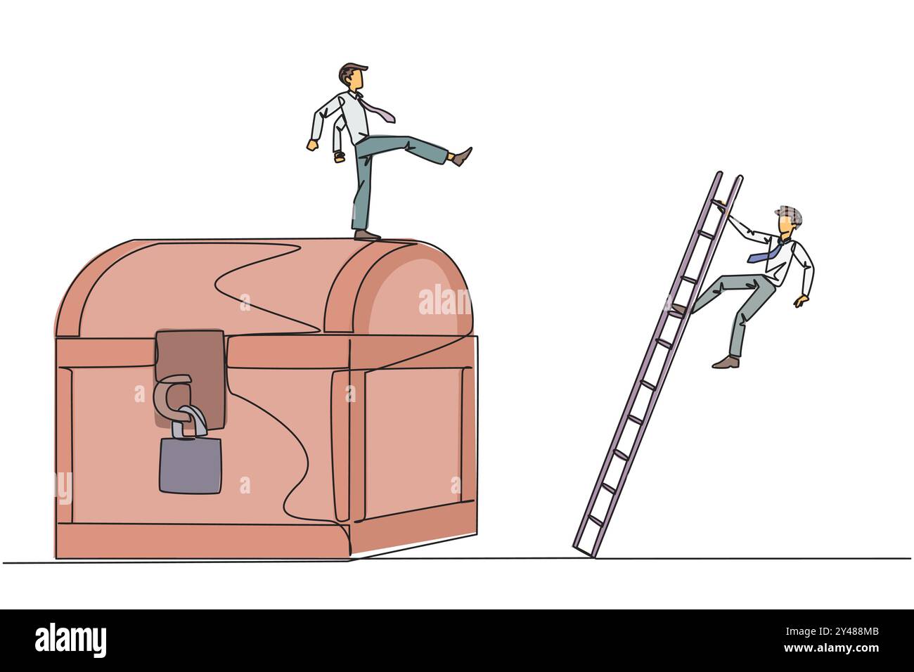 Continuous one line drawing businessman kicks opponent who climbs ...