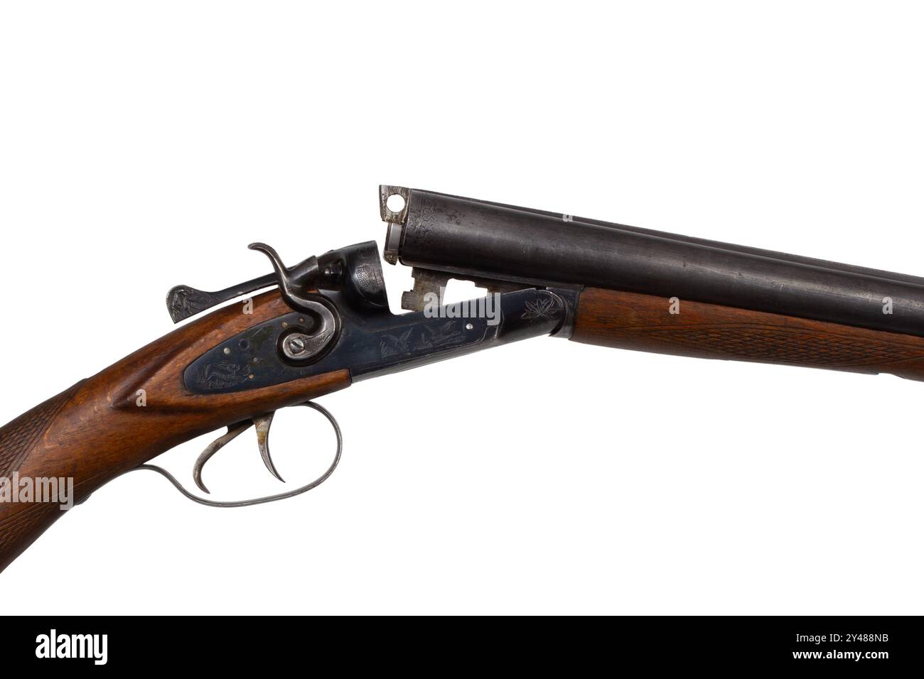 Classical double barrel side by side hammer gun isolated on white ...