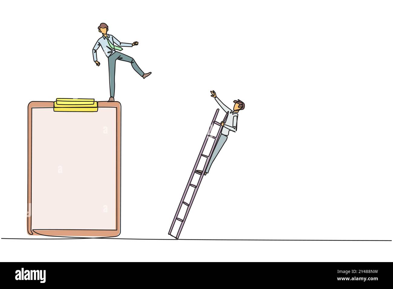 Single one line drawing businessman kicks opponent who is climbing a ...