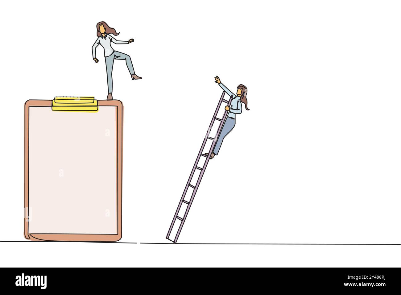 Single continuous line drawing businesswoman kicks opponent who is ...