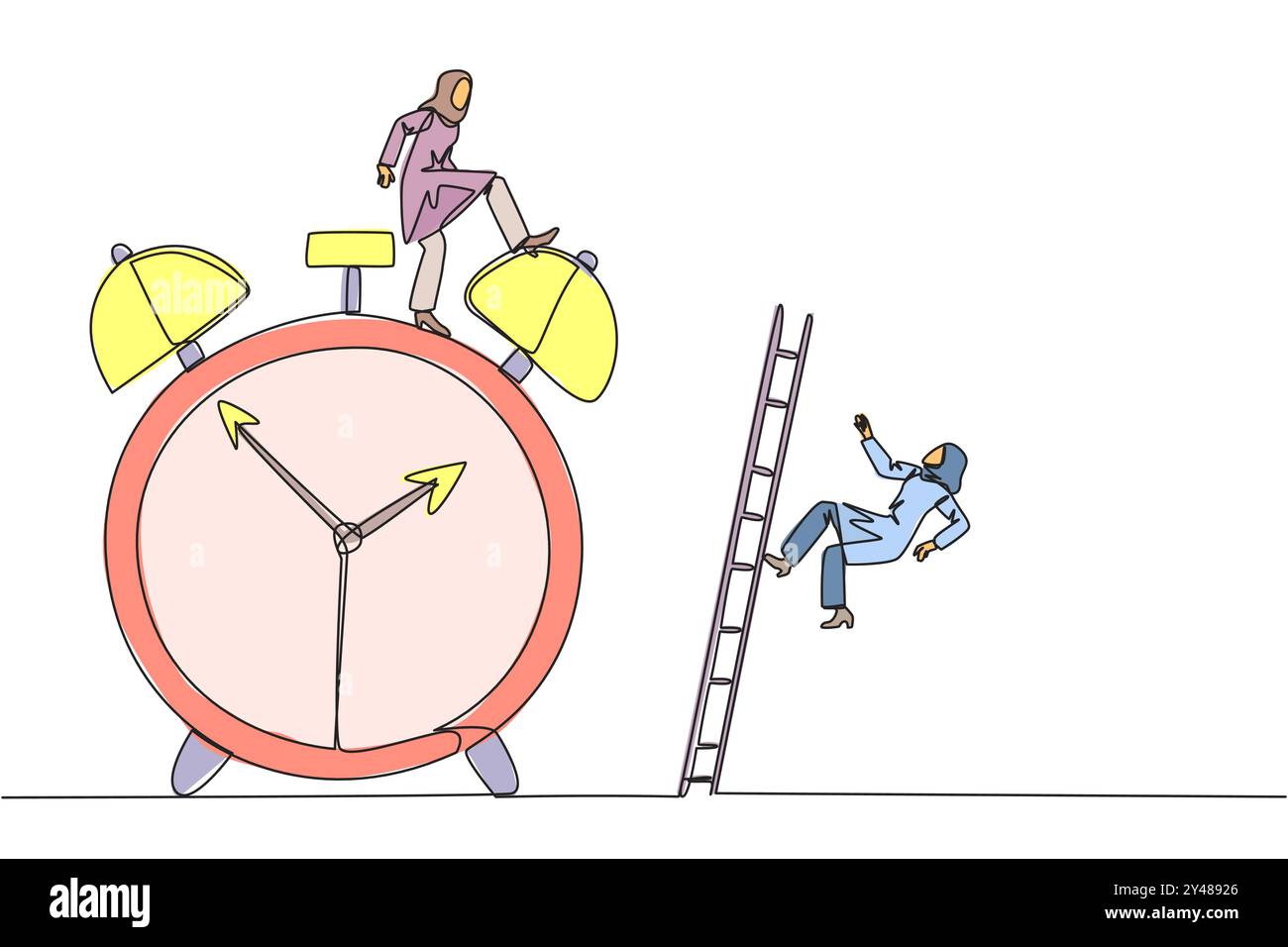 Single continuous line drawing Arabian businesswoman kicks rival who ...