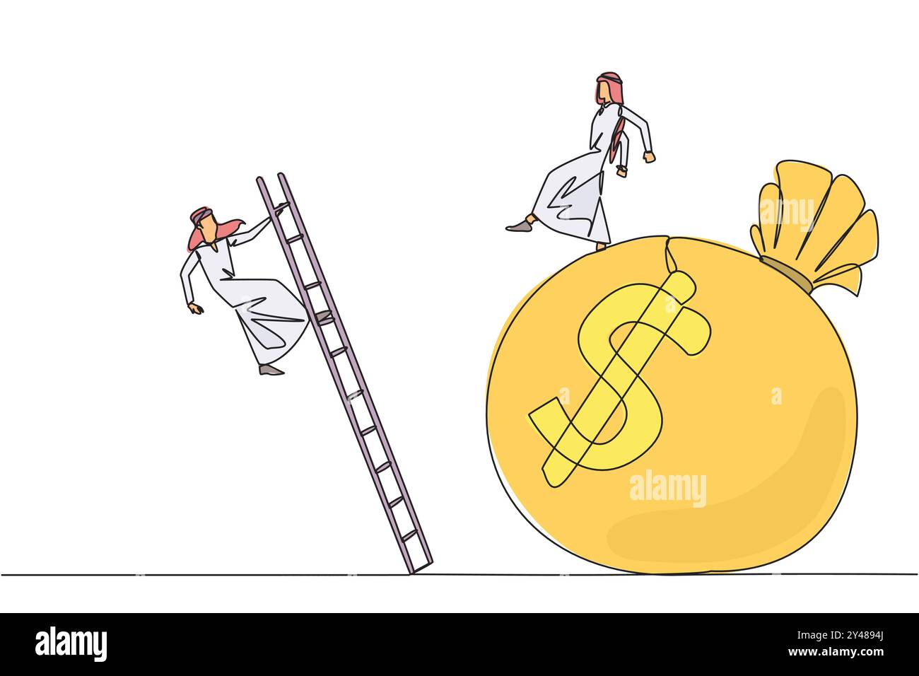 Single continuous line drawing Arab businessman kicks opponent who ...