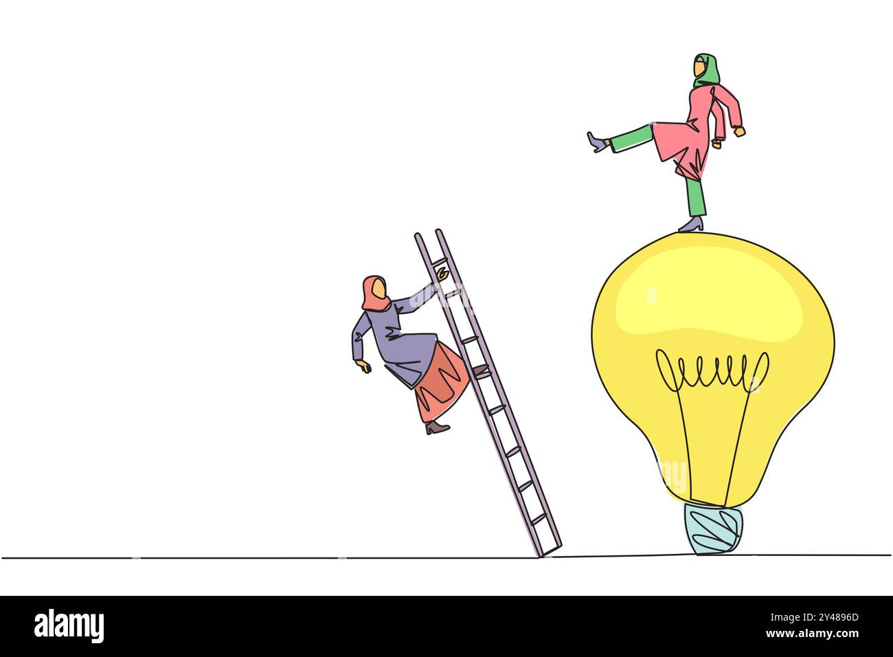 Single continuous line drawing Arab businesswoman kicks opponent who ...