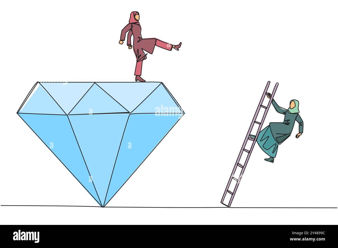 Single continuous line drawing Arab businesswoman kicks rival who ...