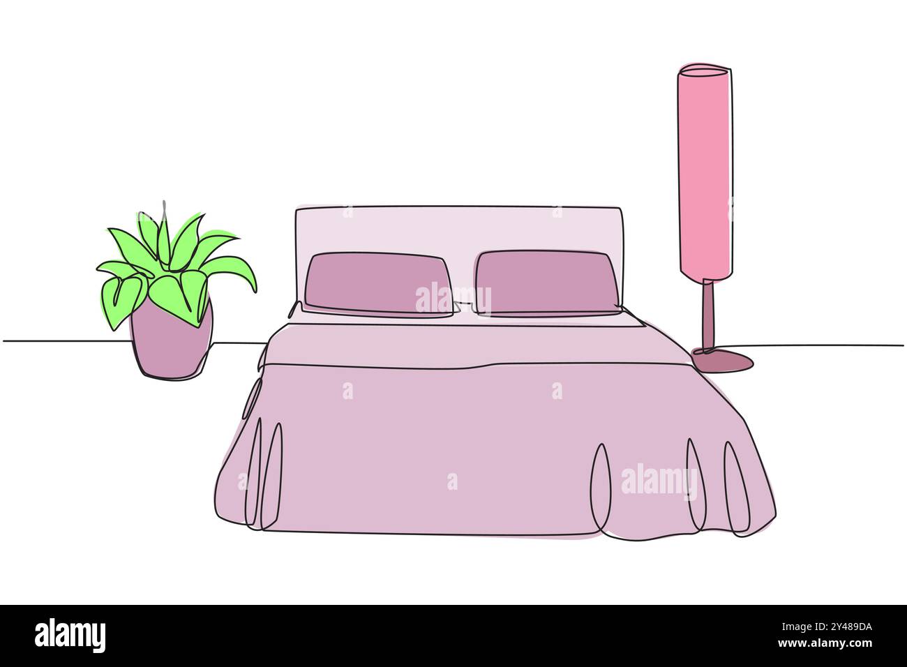 Single one line drawing stylish room with full furniture modern. Fully ...