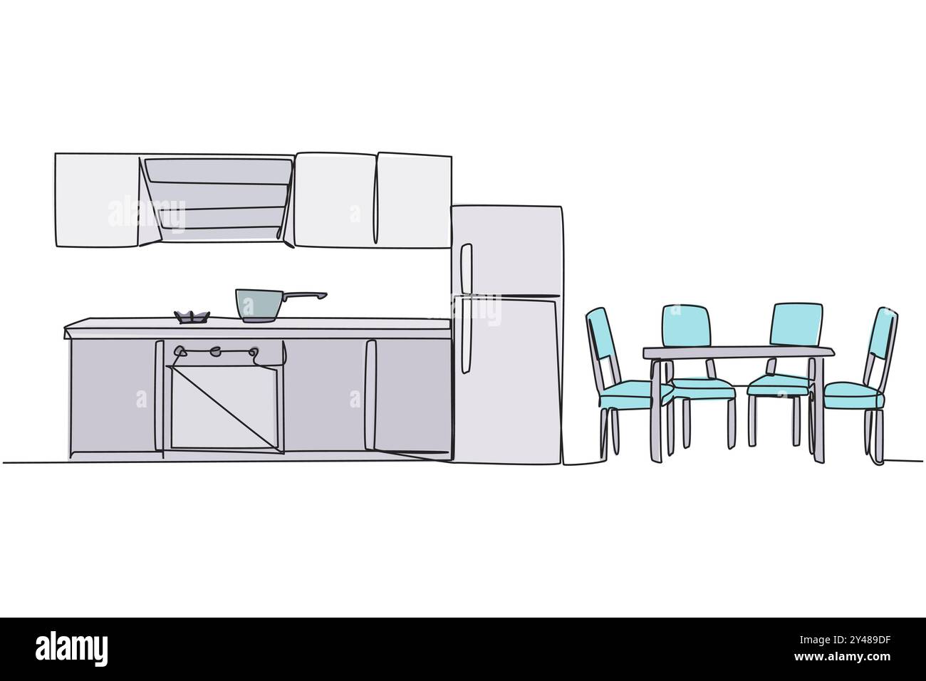 Continuous one line drawing the kitchen room has elegant classic feel ...