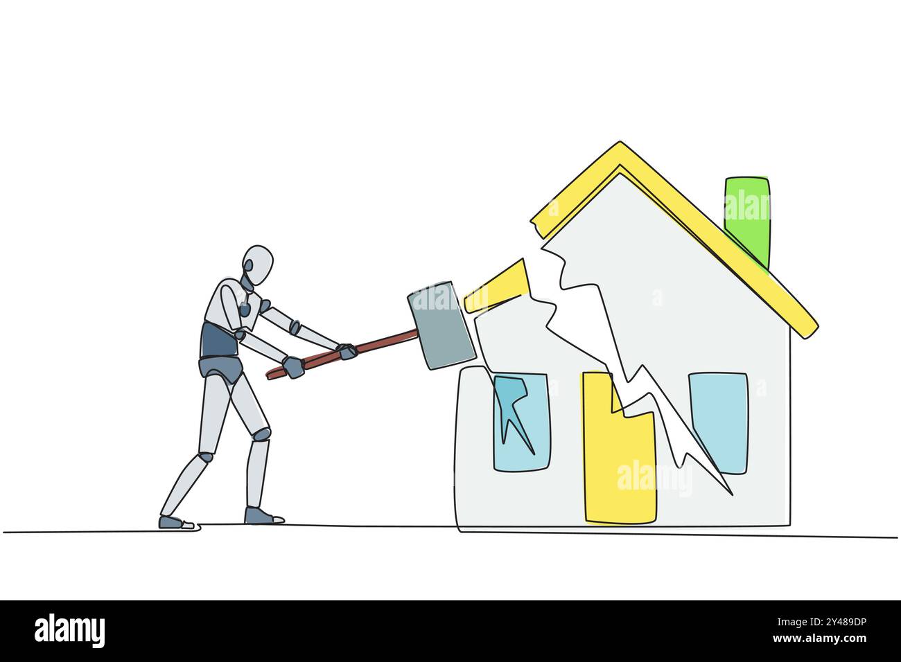 Continuous one line drawing smart robotic preparing to hit the ...