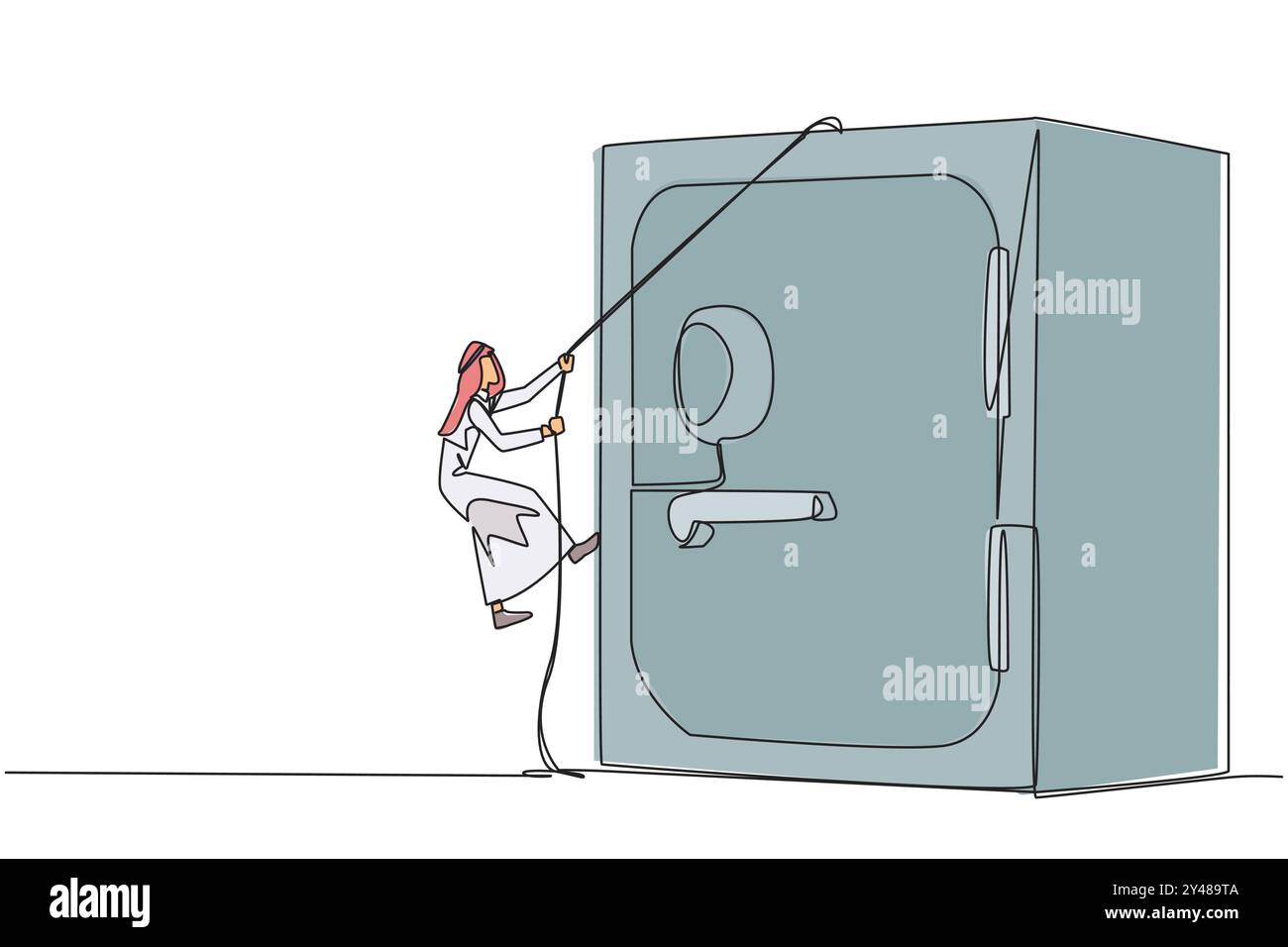 Continuous one line drawing Arab businessman climbs safe deposit box ...
