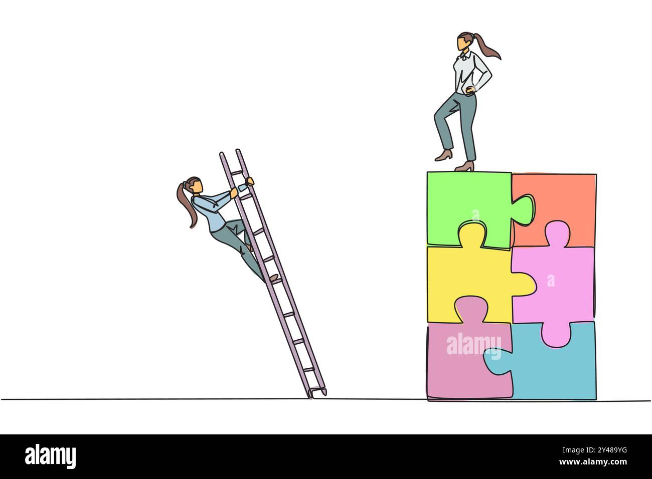 Single continuous line drawing businesswoman kicks opponent who ...