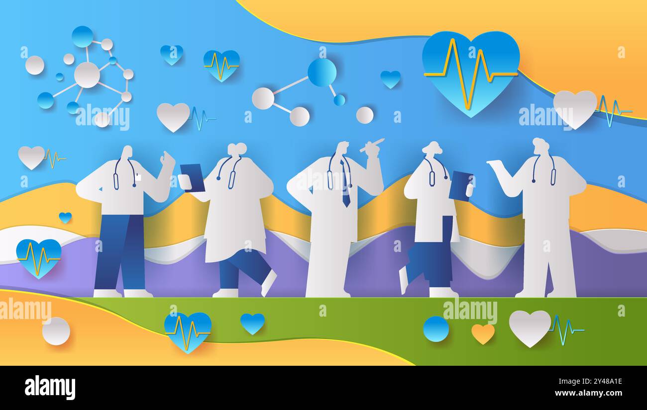 Medical professionals teamwork healthcare concept paper cut style ...