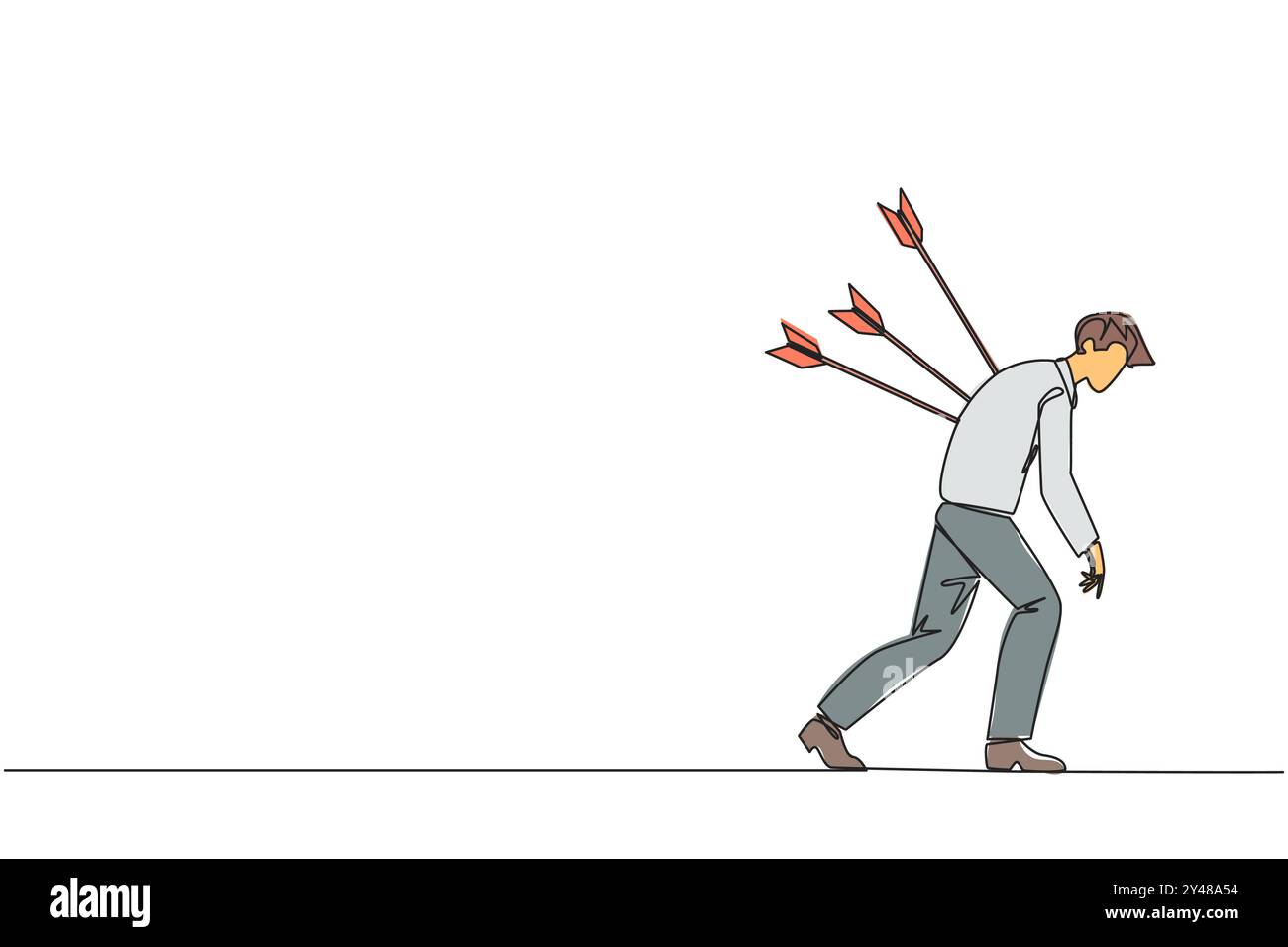 Continuous one line drawing businessman standing and several arrows ...