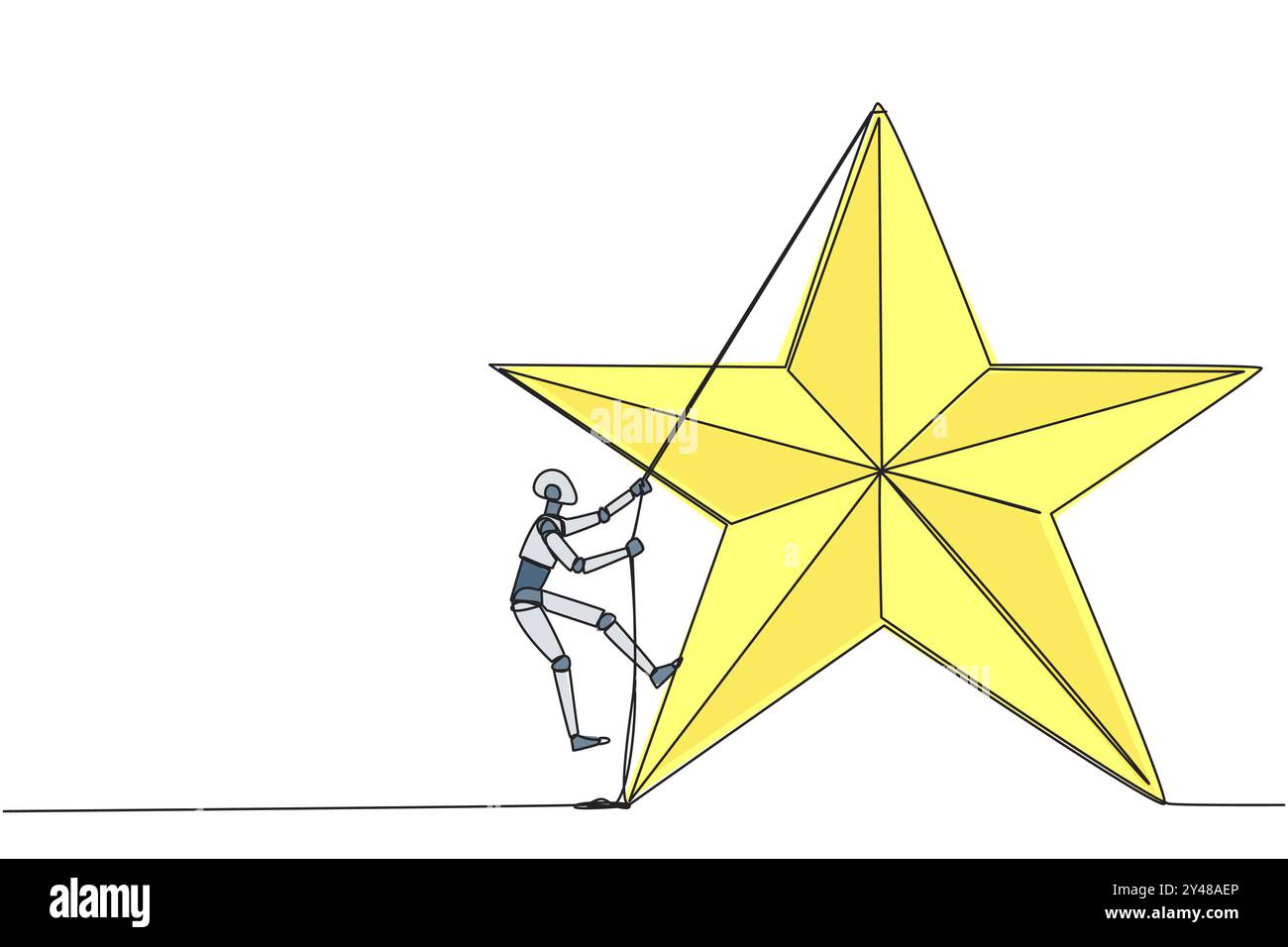 Single continuous line drawing smart robot climbing the star with the ...