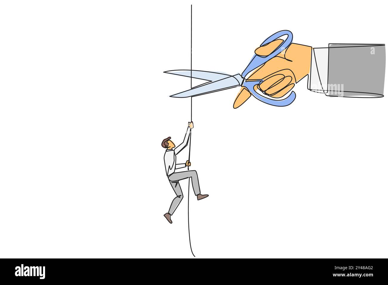 Single continuous line drawing businessman climbing rope. Metaphor of ...