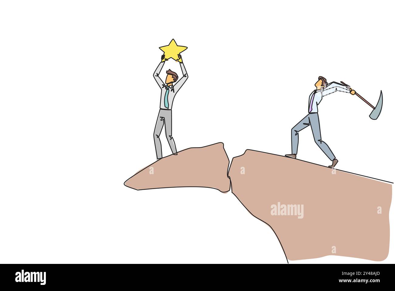 Single one line drawing businessman standing on the edge of a cliff ...