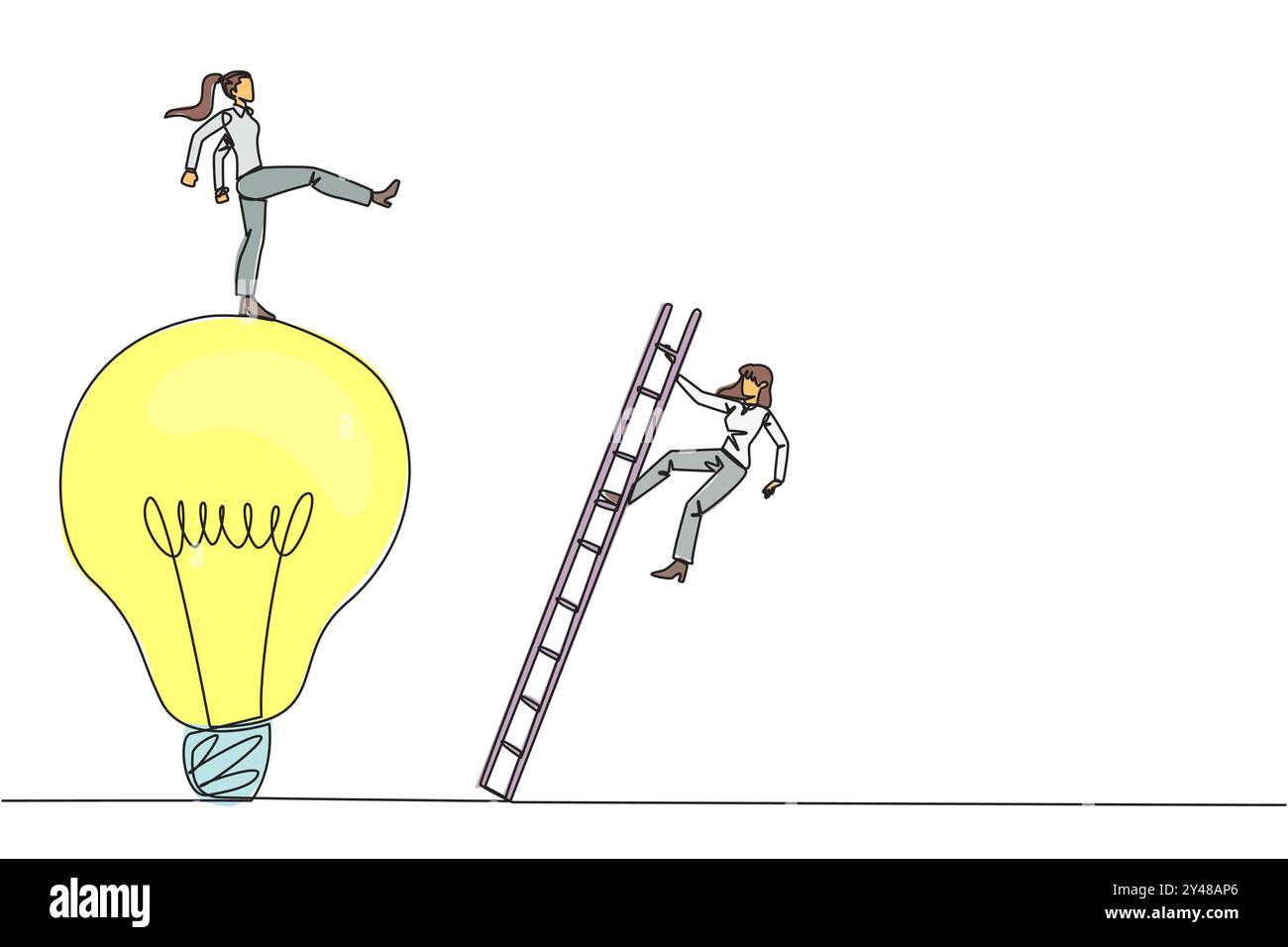 Single continuous line drawing businesswoman kicks opponent who ...