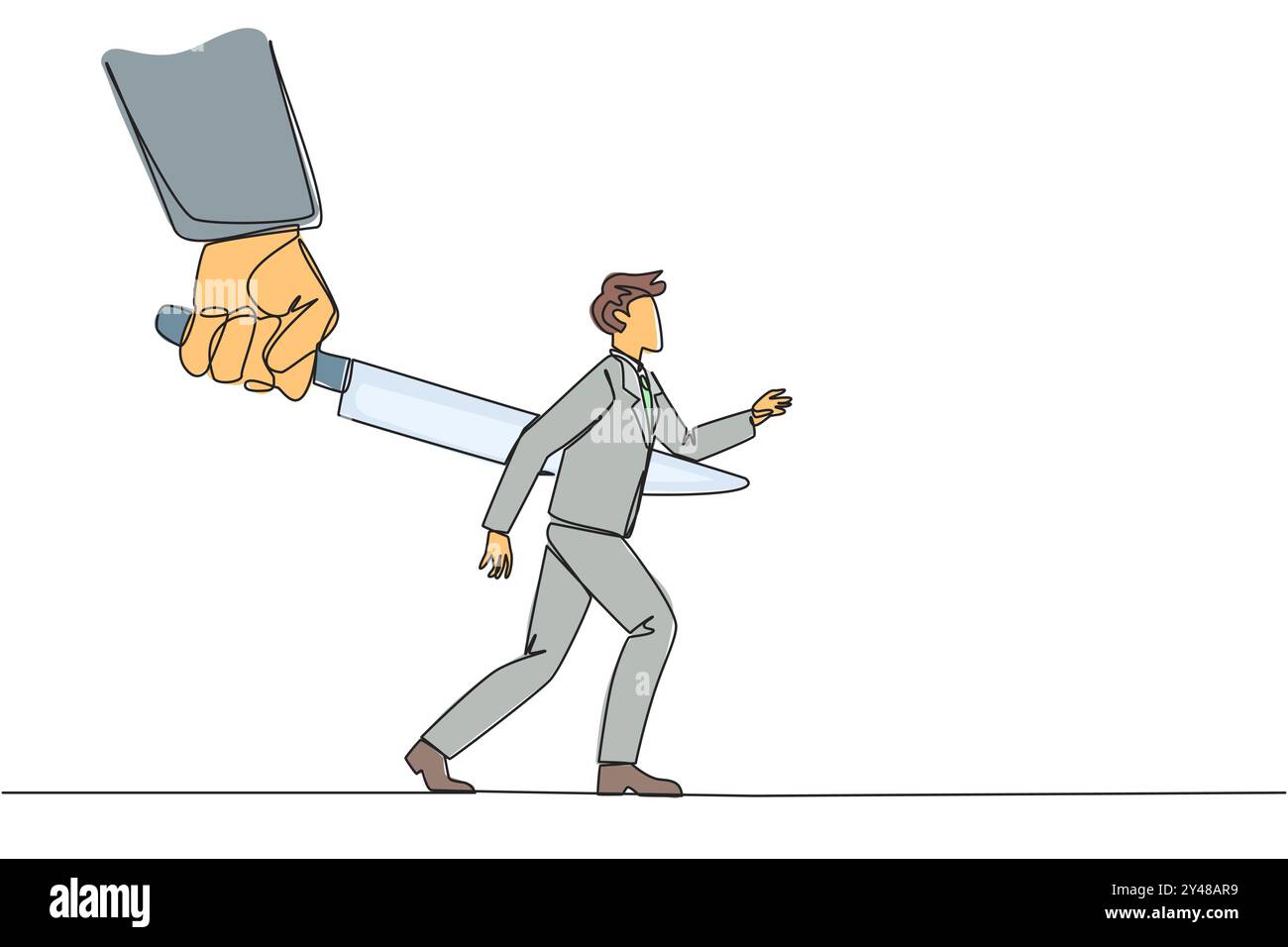 Single continuous line drawing businessman stabbed in the back by a ...