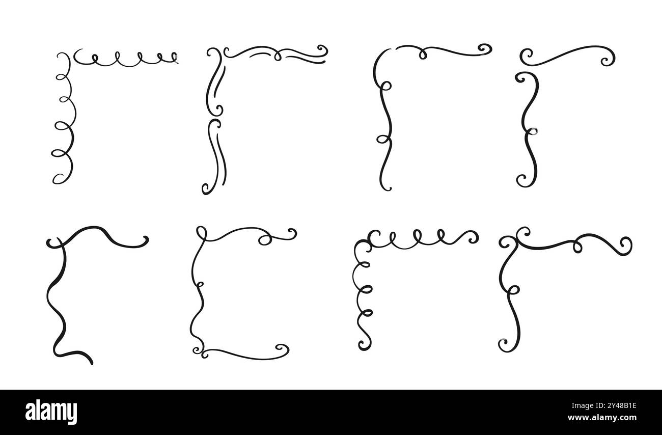 Hand Drawn Cute Flourish Frames Border Corners Set Stock Vector Image ...
