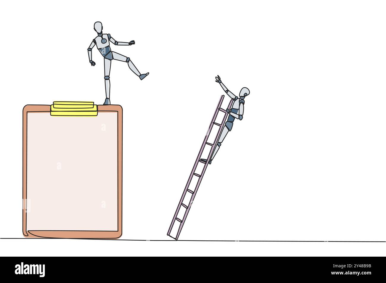 Single continuous line drawing smart robot kicks opponent who is ...