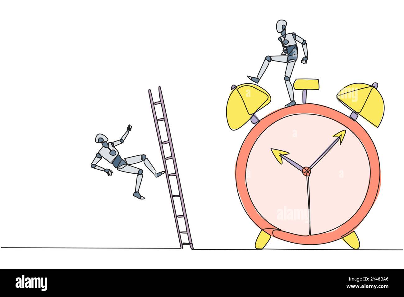 Single one line drawing smart robot kicks opponent who climbs the alarm ...