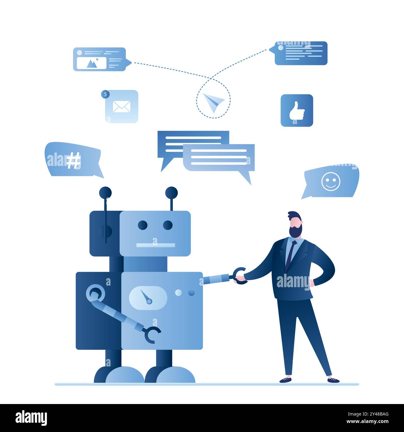 Handsome businessman and robot handshake. Human And Artificial ...