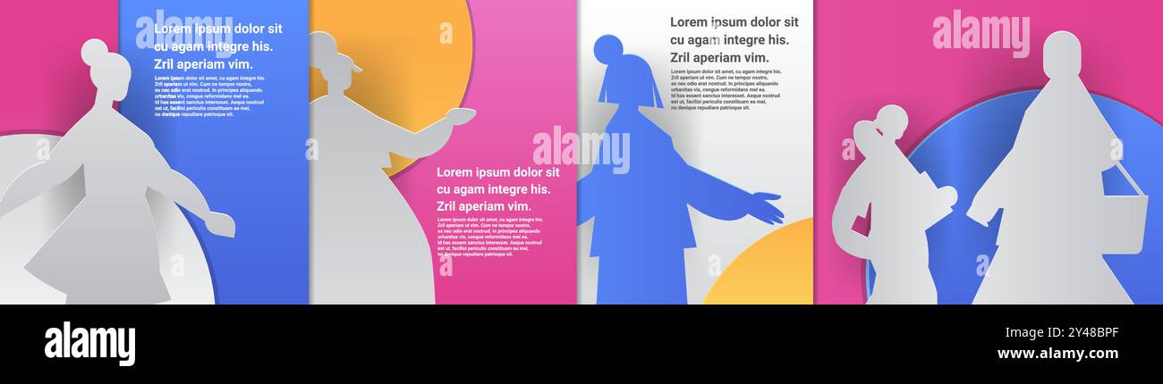 Silhouette figures colorful background paper cut style. Various human ...