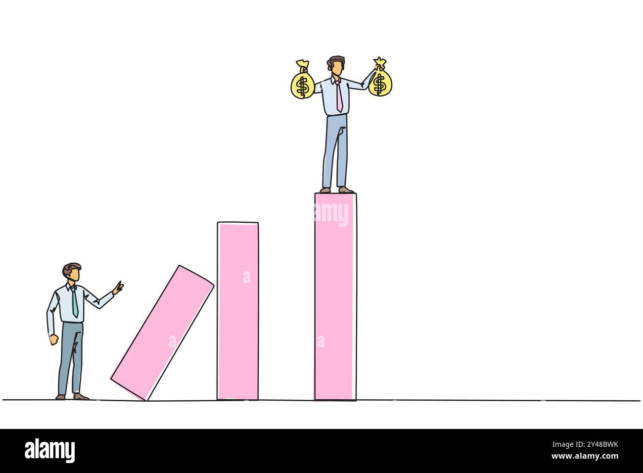 Continuous one line drawing businessman standing on the bar lifting ...
