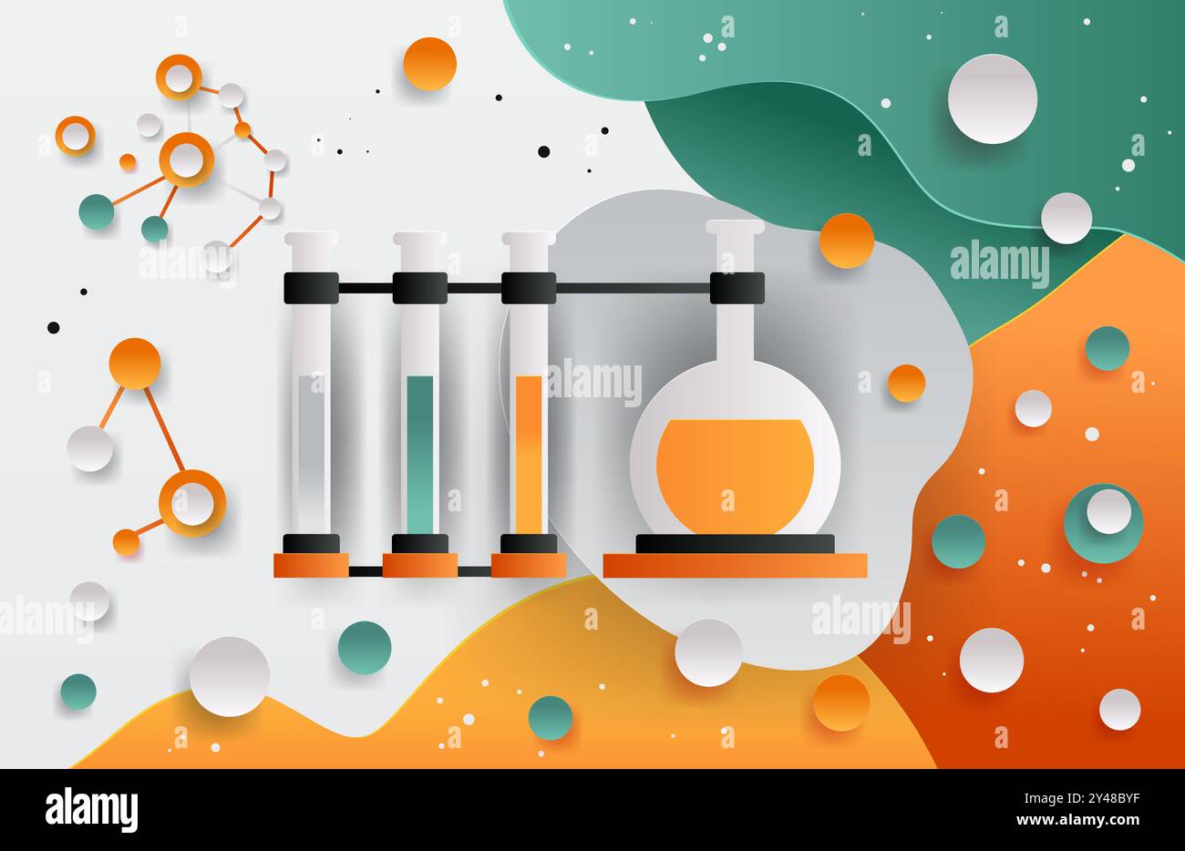 Science laboratory equipment colorful paper cut style. Test tubes ...