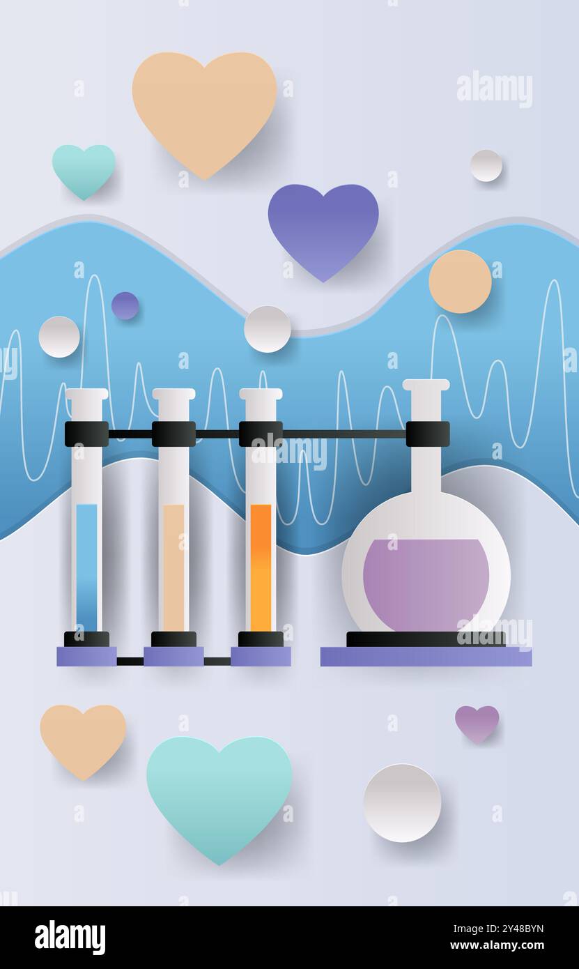 Laboratory equipment and heart shapes science concept colorful test ...