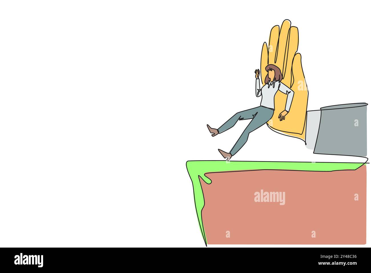 Continuous one line drawing businesswoman standing on edge of a cliff ...