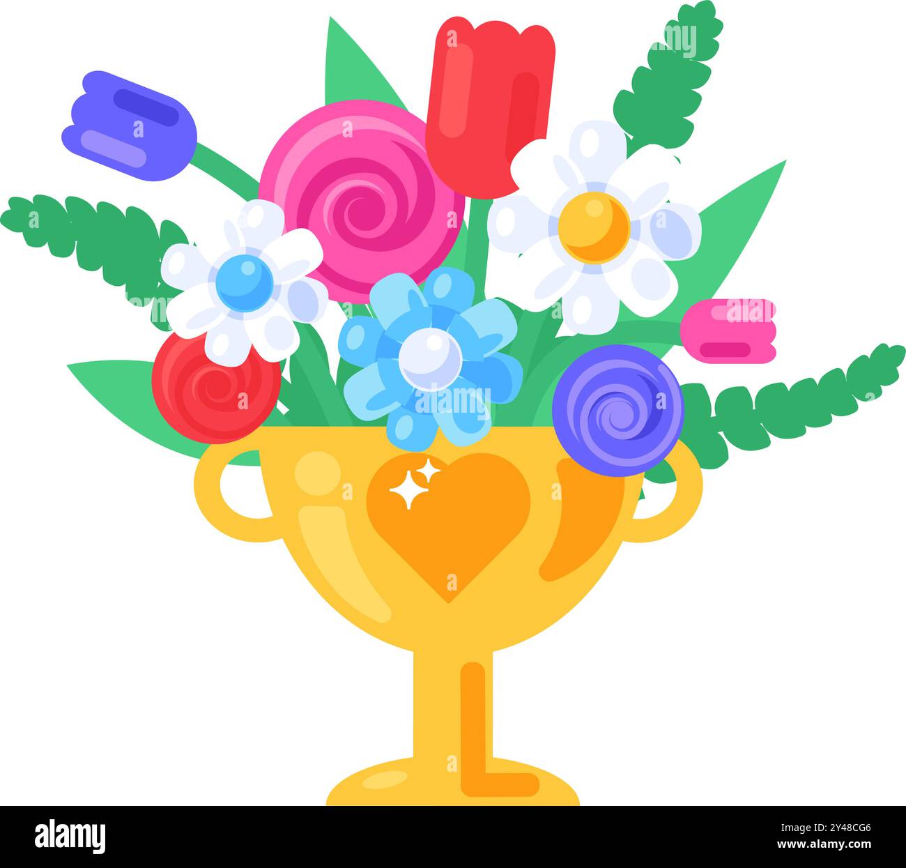 Vector graphic illustration of bouquet of flowers in a vibrant palette ...