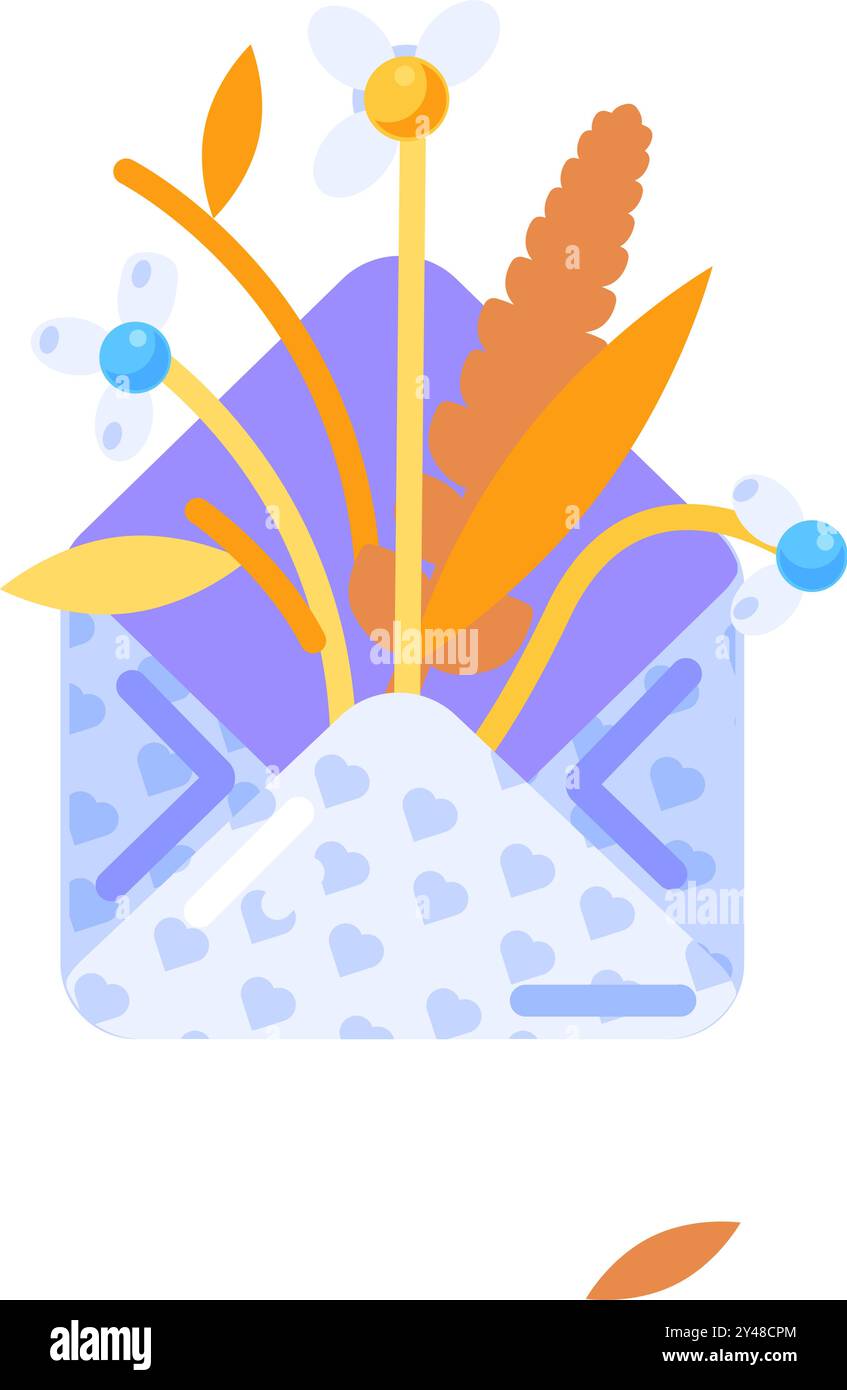 Vector graphic illustration of wilted autumnal flowers in an envelope ...
