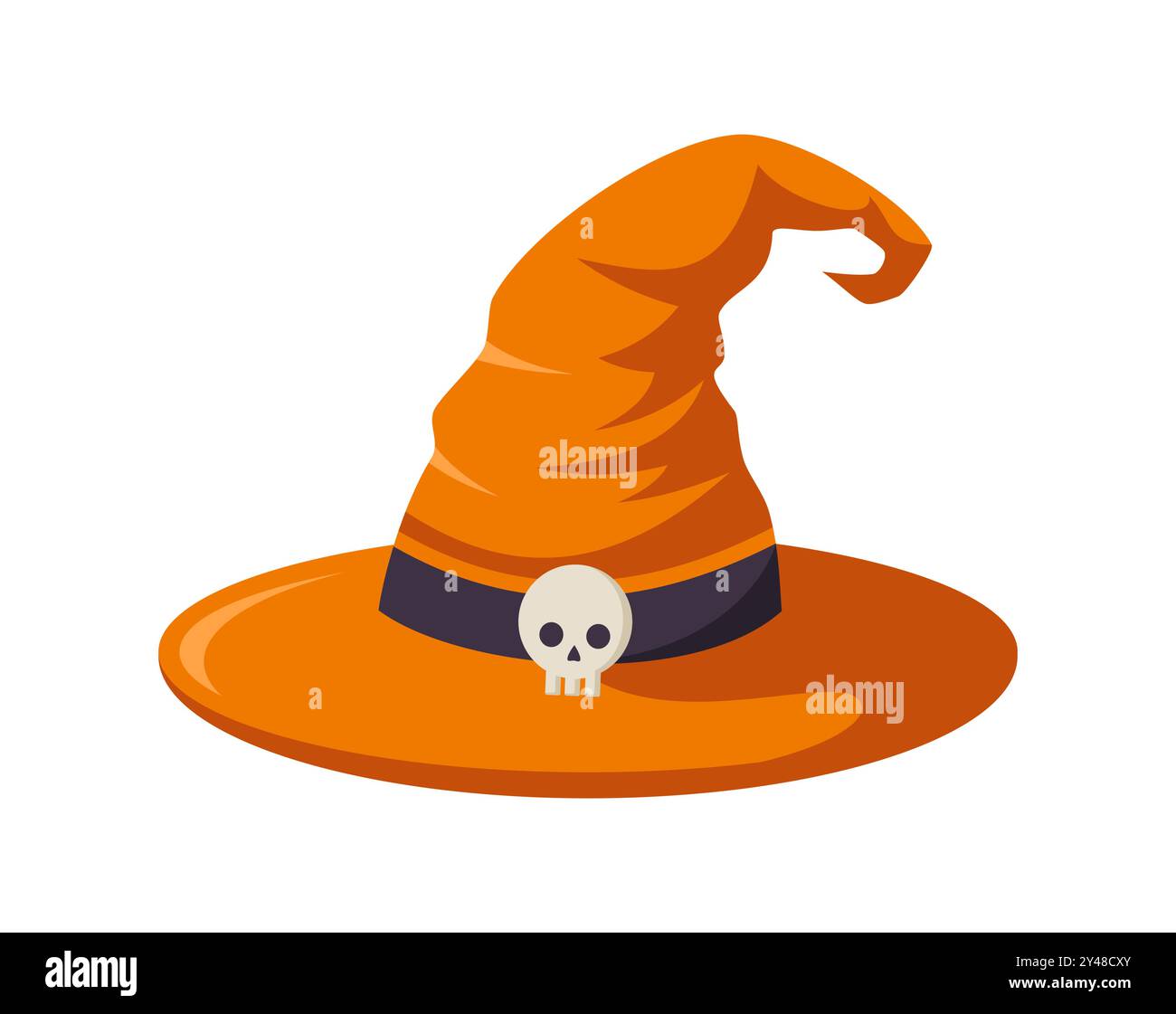 Orange witch hat with a skull, isolated on white background. Flat ...