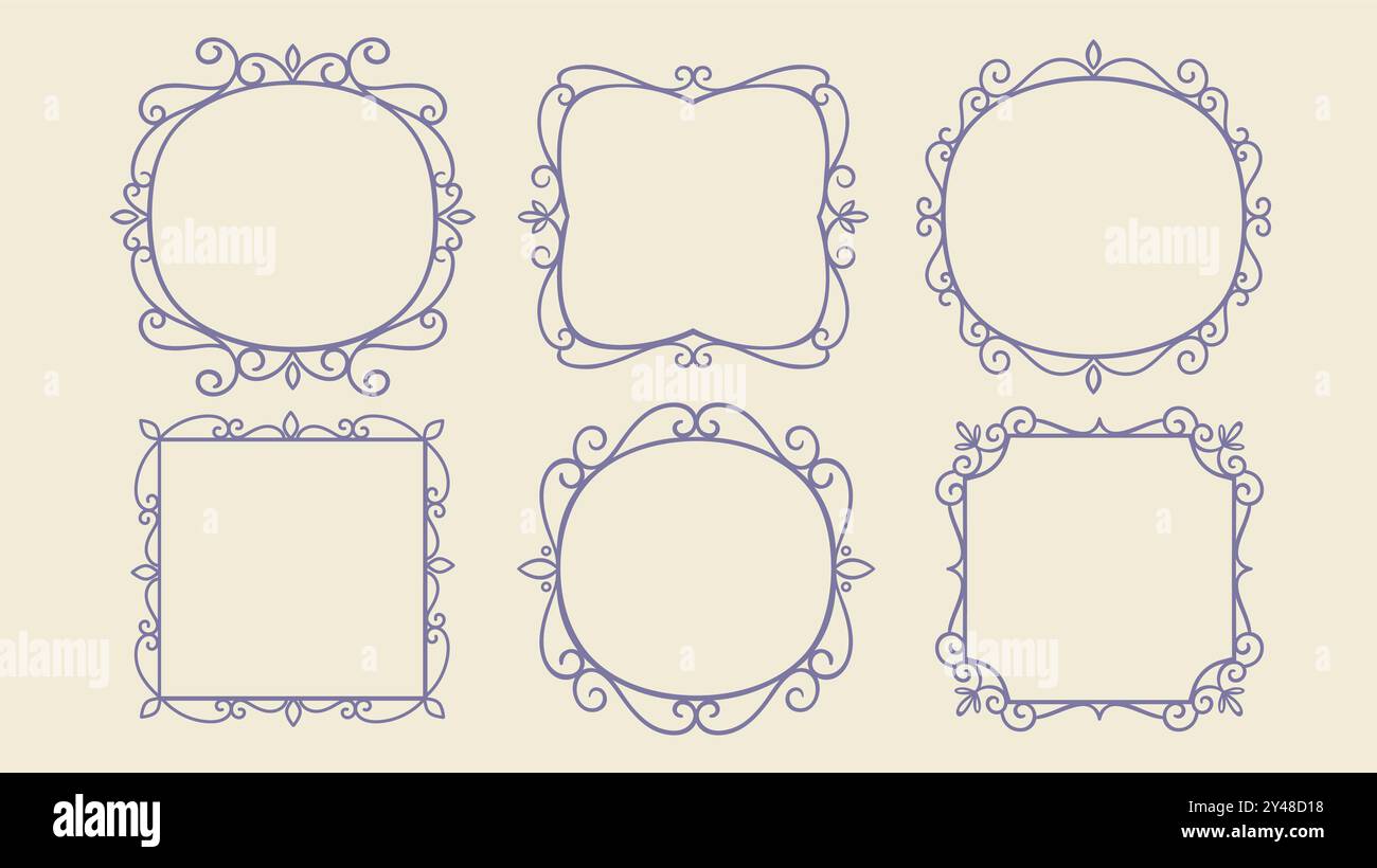 Cute swirl decorative frame collection. Vintage style. Hand-drawn frame ...