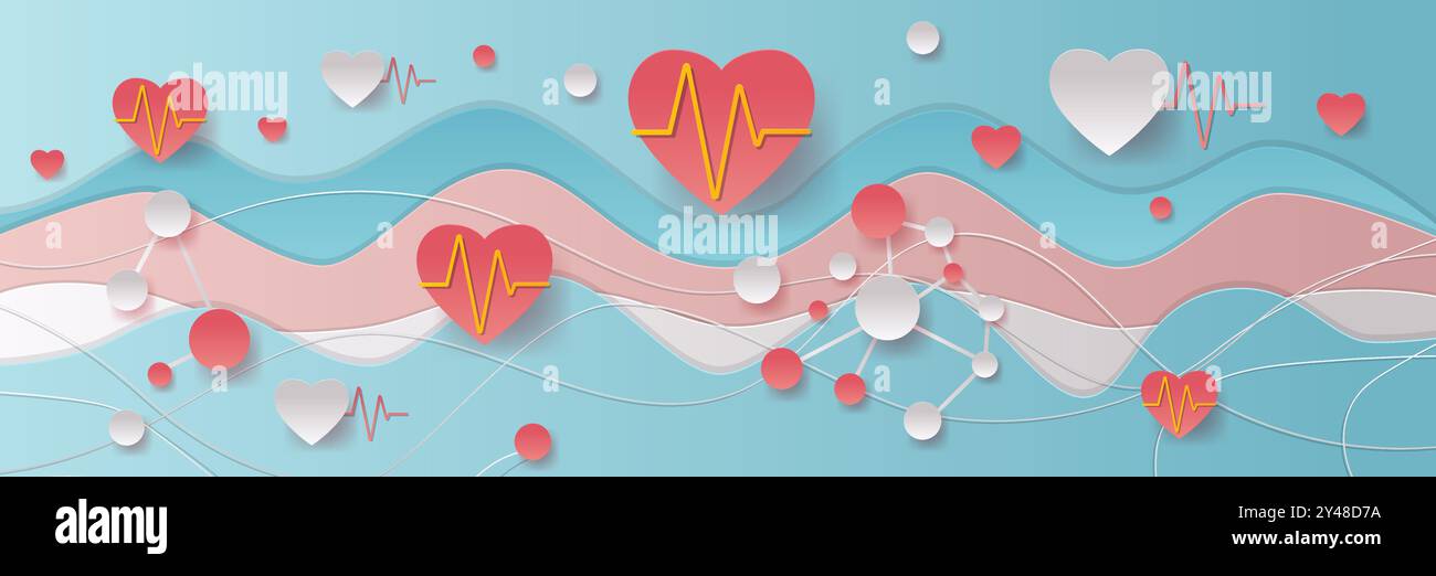 Heart health medical theme with heartbeat lines and interconnected ...