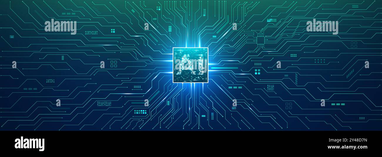 Horizontal technology banner. Abstract tech blue-green background Stock ...