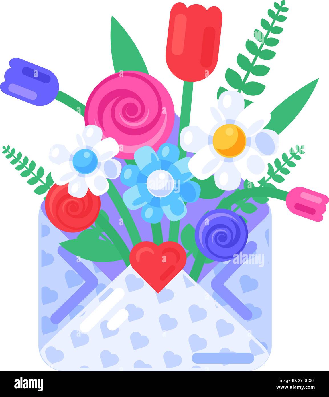 Vector graphic illustration of nosegay blooming out from an envelope in ...