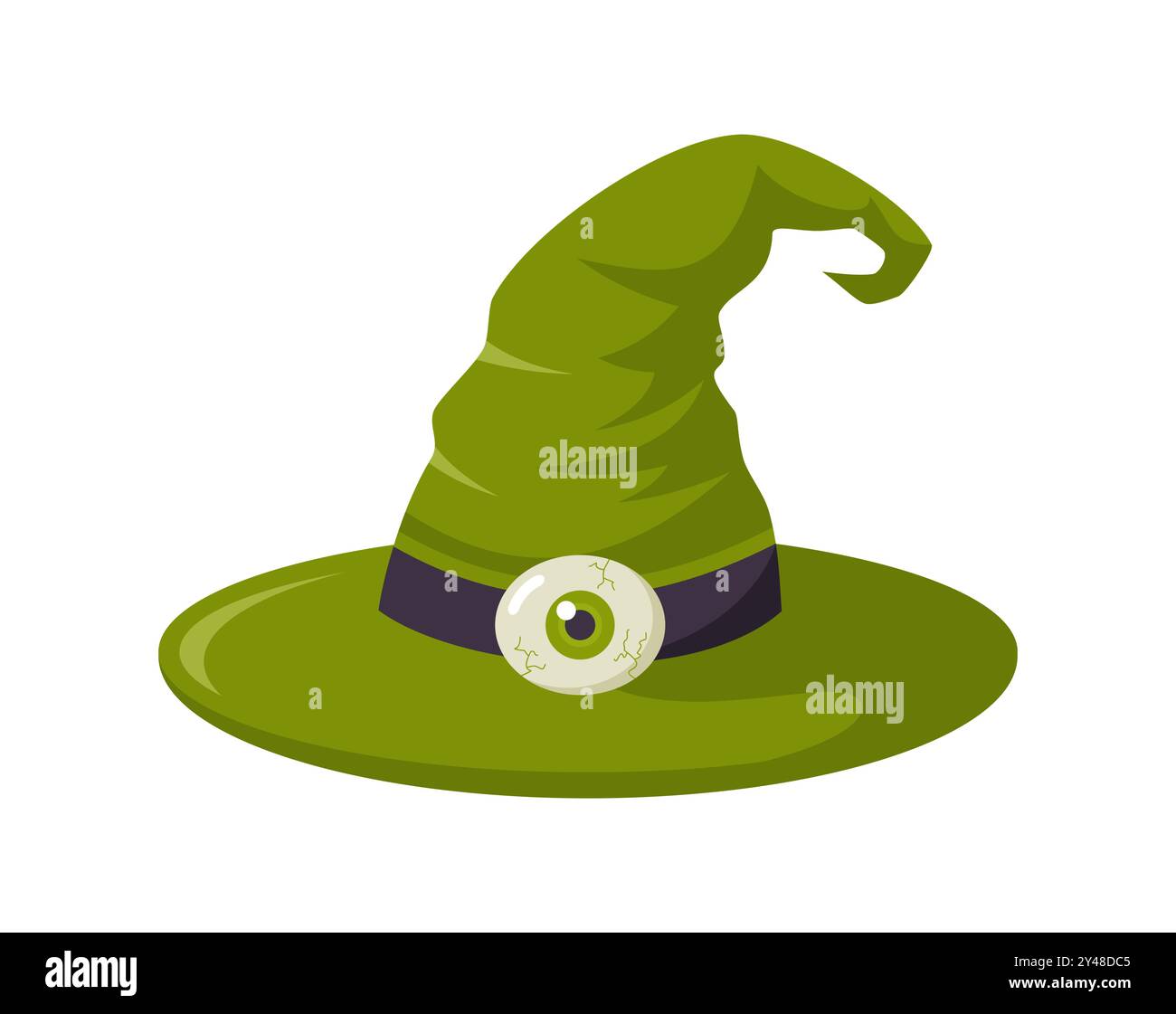 Green witch hat decorated with a creepy eyeball, isolated on white ...