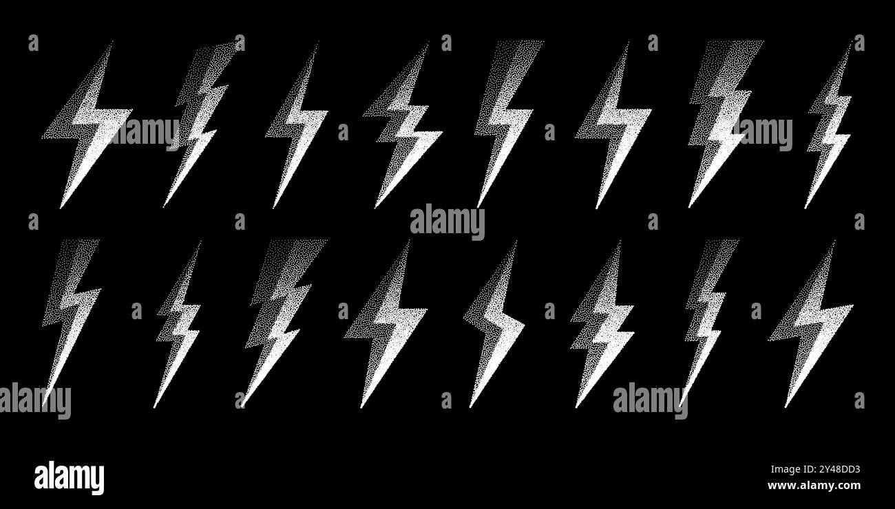 Lightning bolt icons collection. Dotted flash symbol, thunderbolt ...