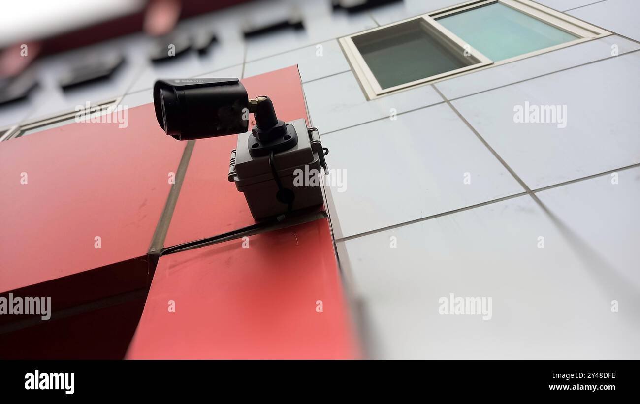 IP CCTV camera install by have water proof cover to protect camera with ...