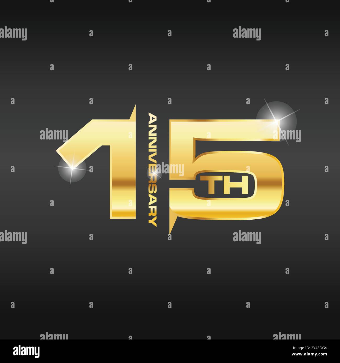Gold 15 Years anniversary celebration template design isolated in a ...