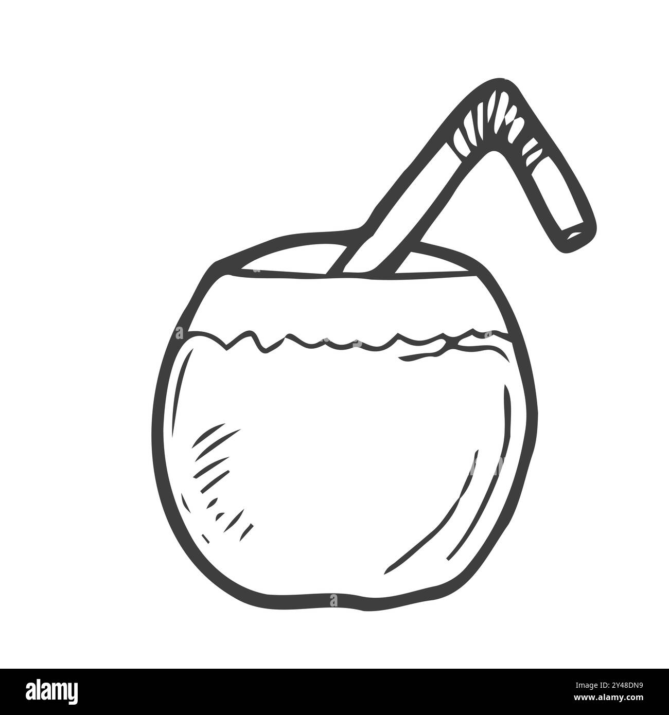 Hand drawn coconut cocktail isolated on a white background. Doodle ...