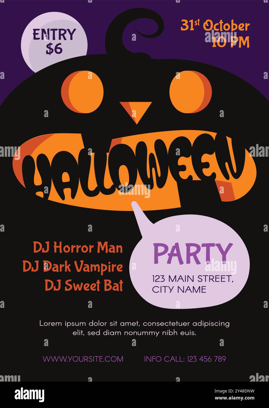 Cartoon-style neon pumpkin poster template with spooky theme. Ideal for ...