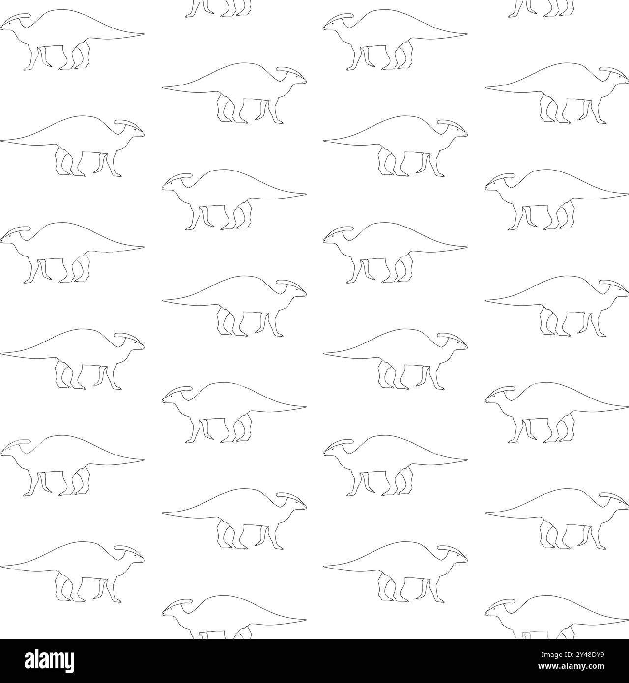 Vector seamless pattern of flat hand drawn outline parasaurolophus ...