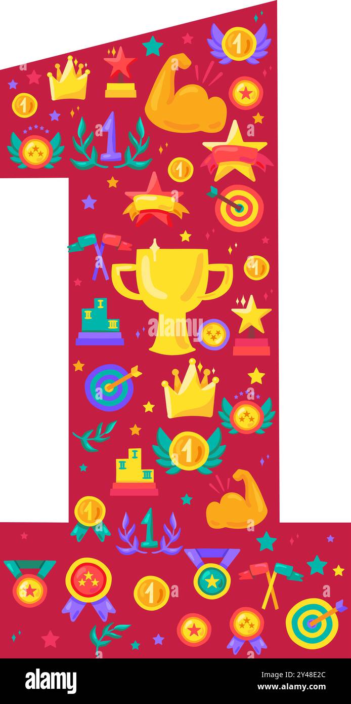 A vector banner in the shape of a number one with sport elements, such ...