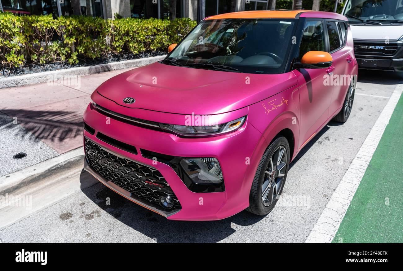 Miami Beach, Florida USA - June 5, 2024: Kia soul pink in ocean drive ...