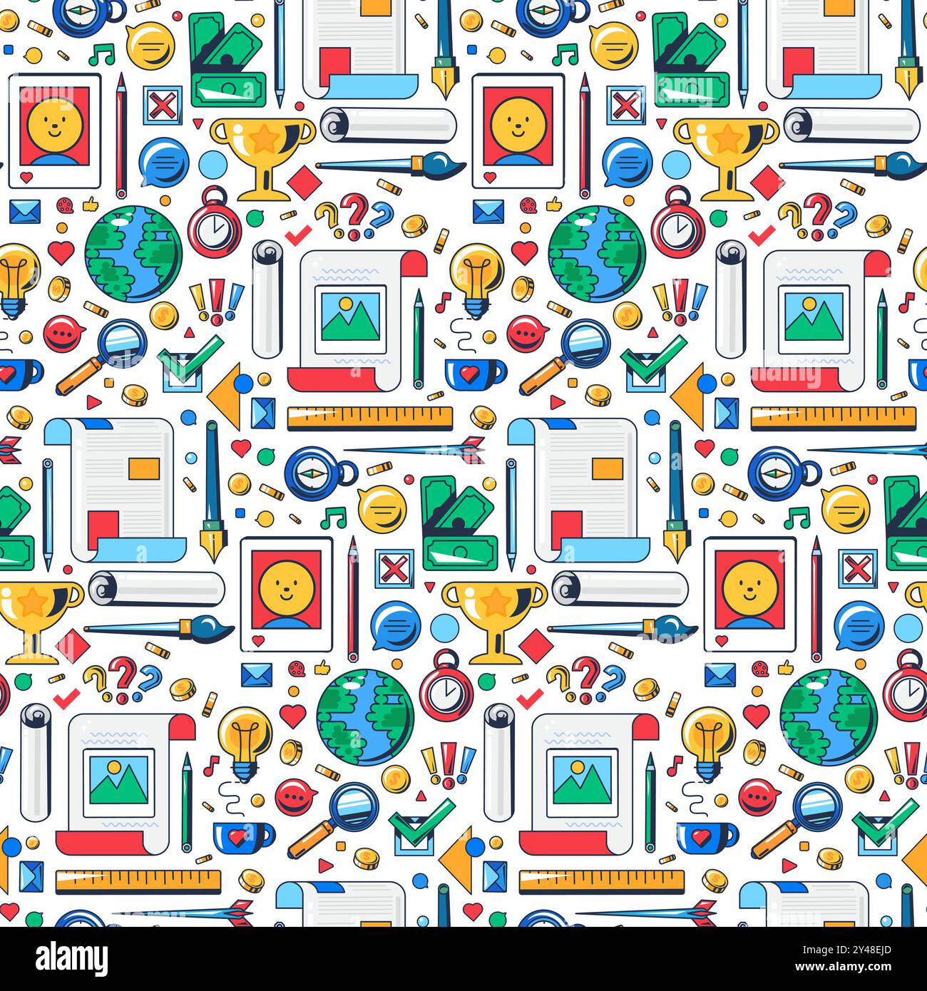 Vibrant seamless pattern with stationary, successful management, and ...