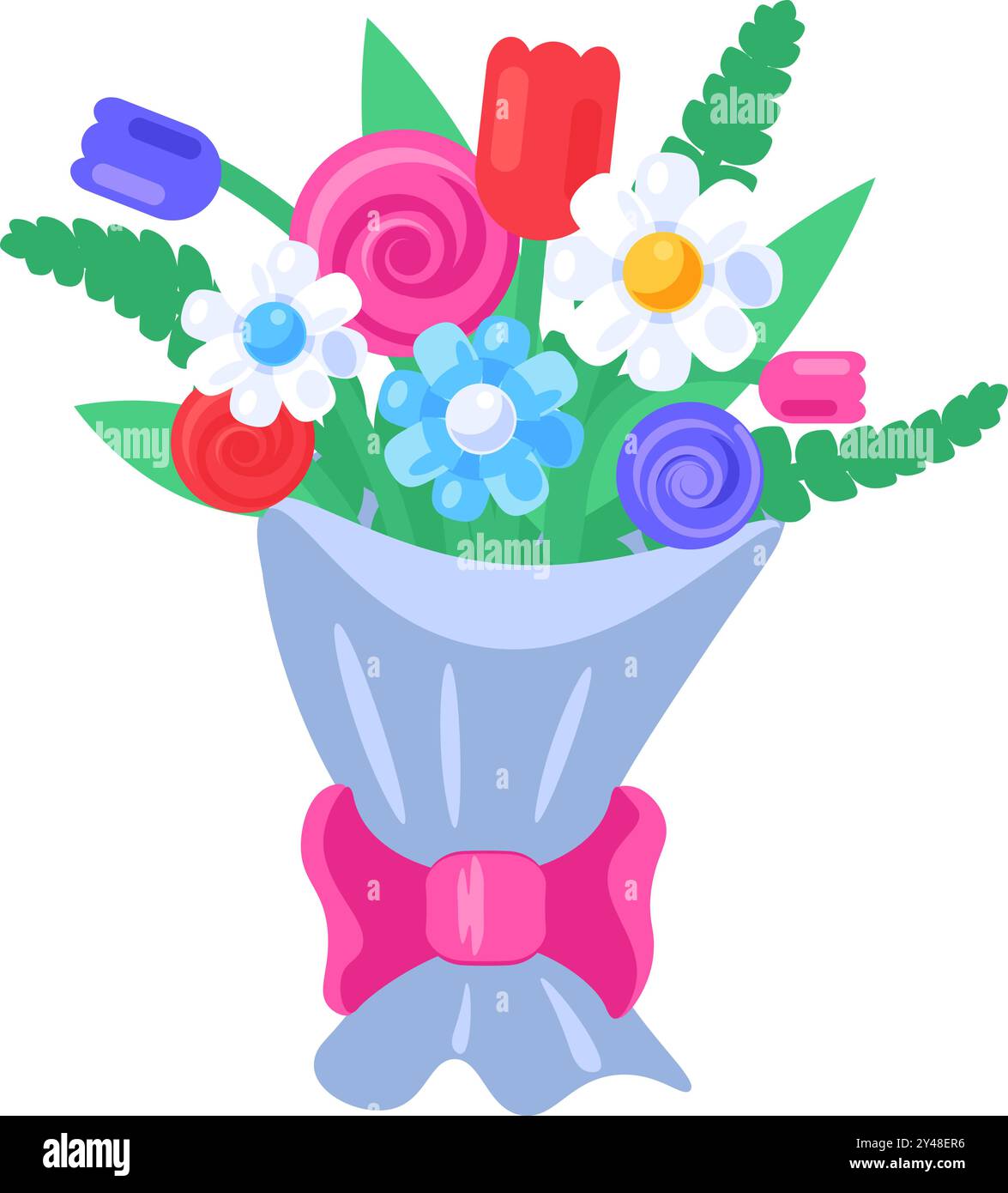 Vector graphic illustration of bouquet of flowers in a vibrant palette ...