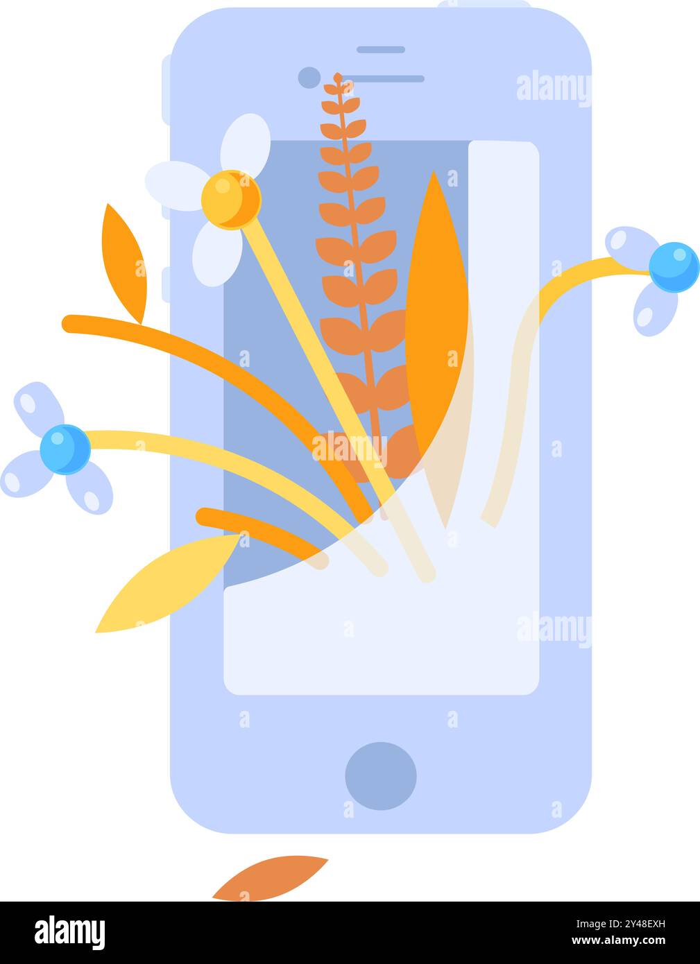 Vector graphic illustration of withered nosegay growing out from phone ...