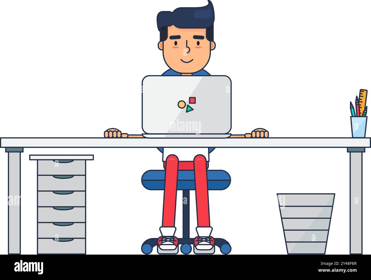 Student programmer solves test task at computer. Workplace of office ...