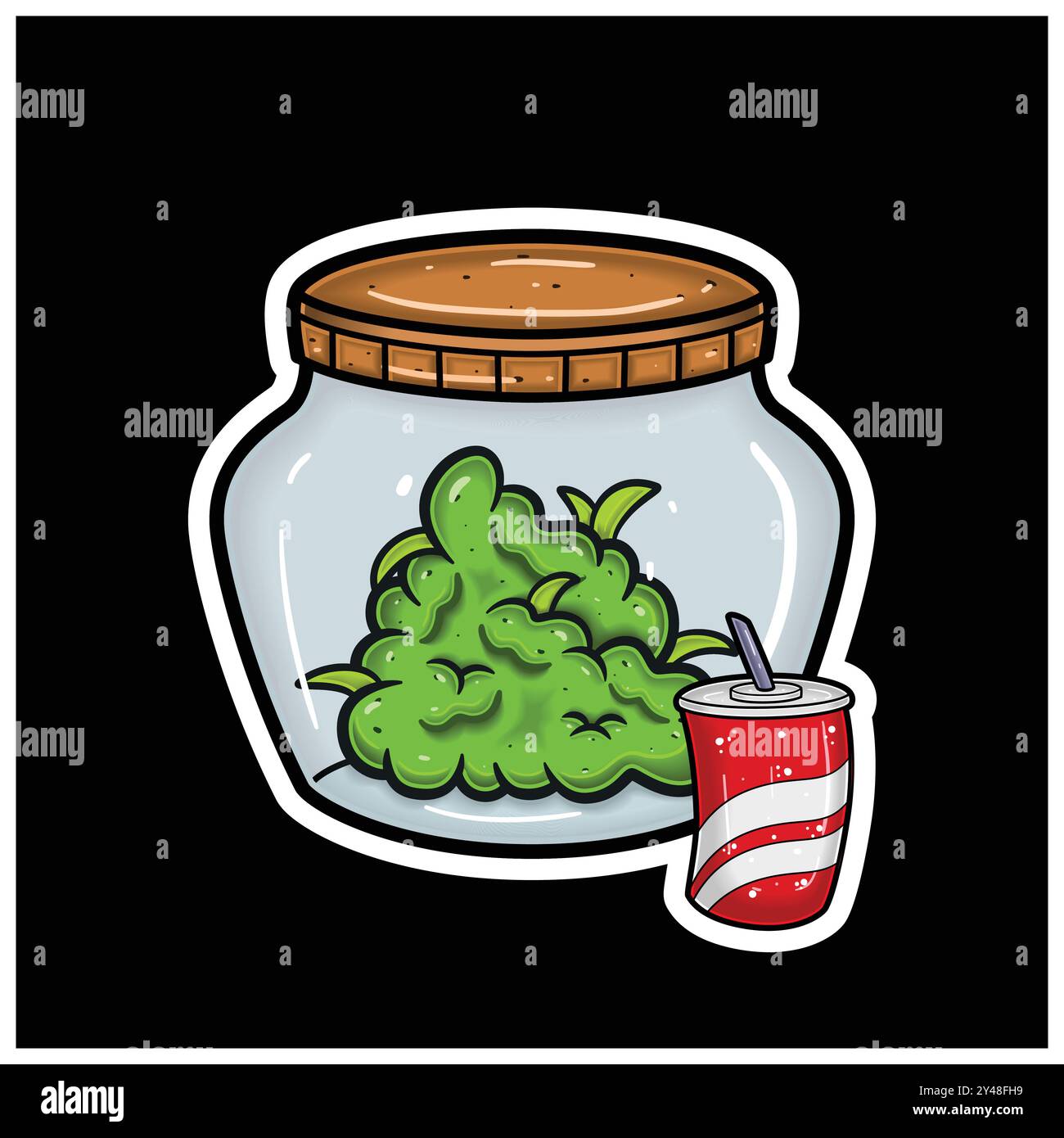 Cola Flavor With Cartoon Mascot of Weed Bud On Jar. For Sticker and ...